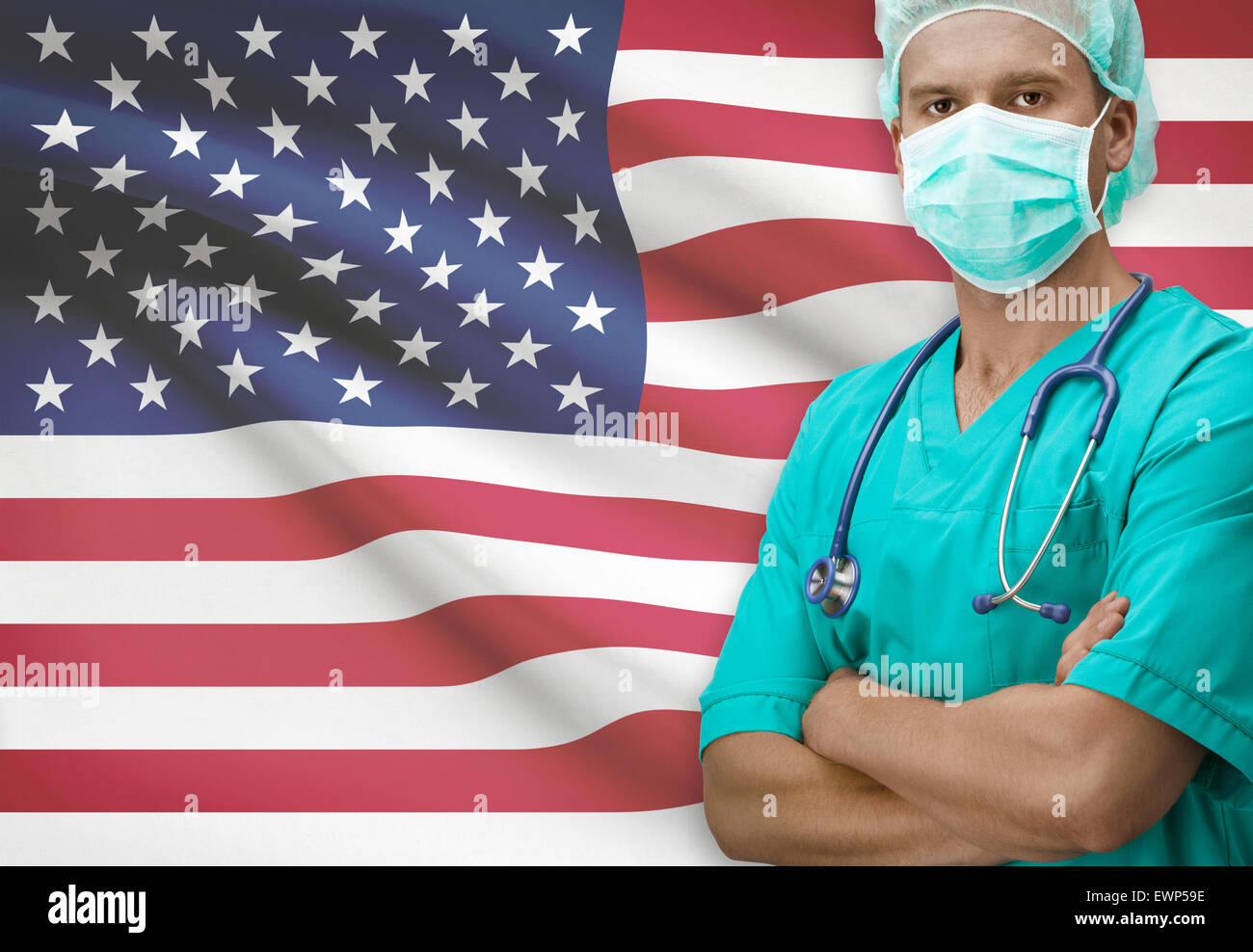 Surgeon with flag on background - United States Stock Photo - Alamy