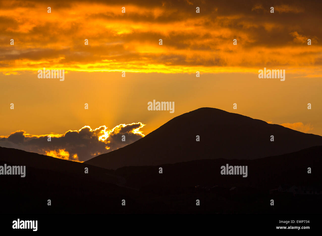 Looking out towards Greabhal peak from Leverburgh, Isle of Harris ...