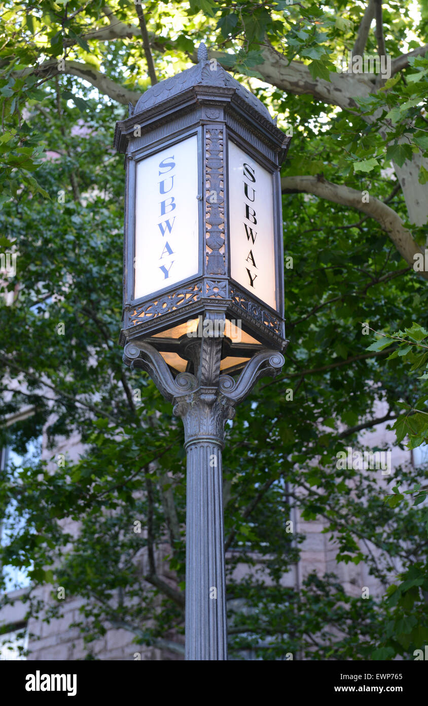 Vintage subway sign near train station, Upper West Side, Manhattan, New ...