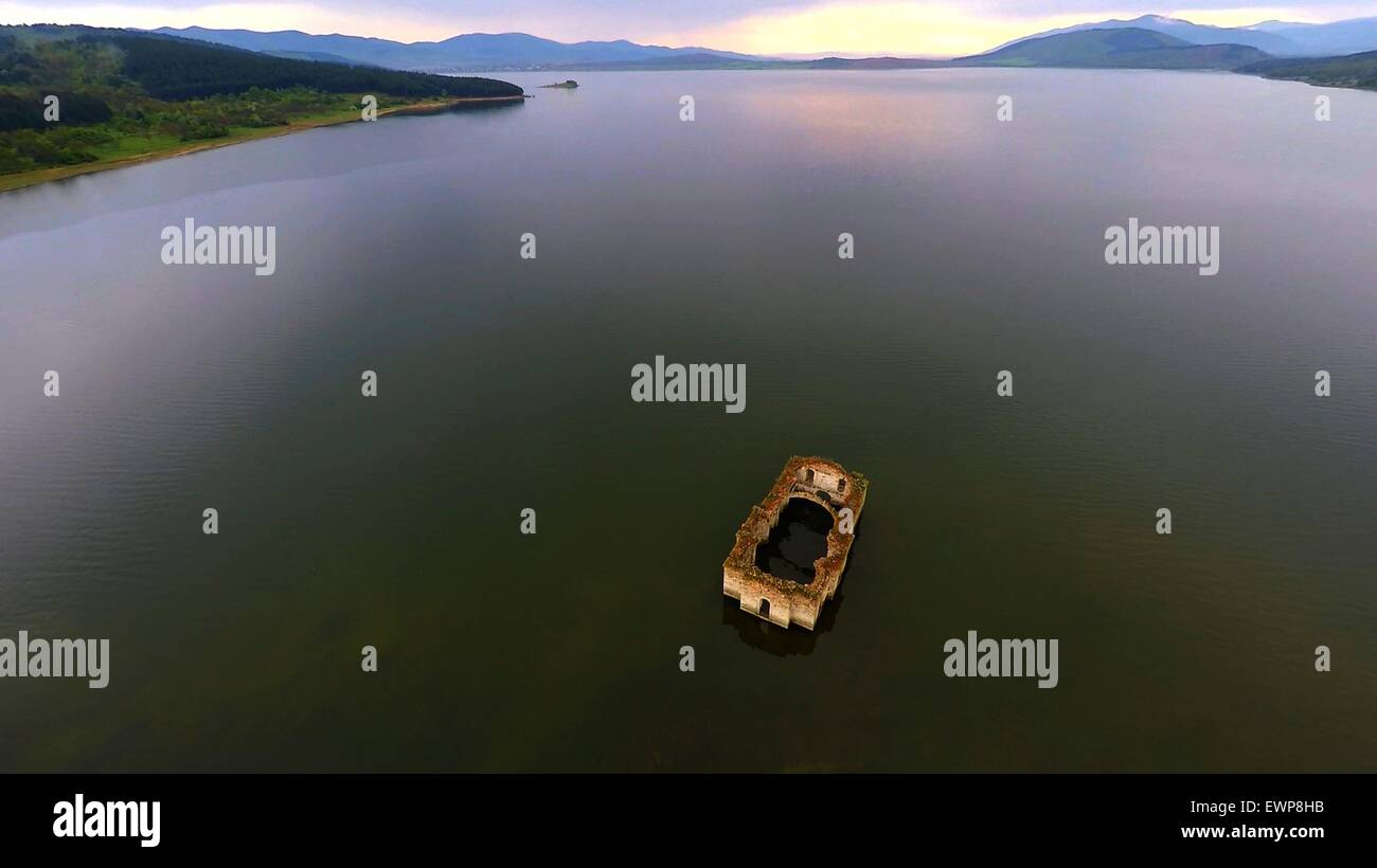 These images show the submerged Church of St. Ivan Rilski in Zhrebchevo ...