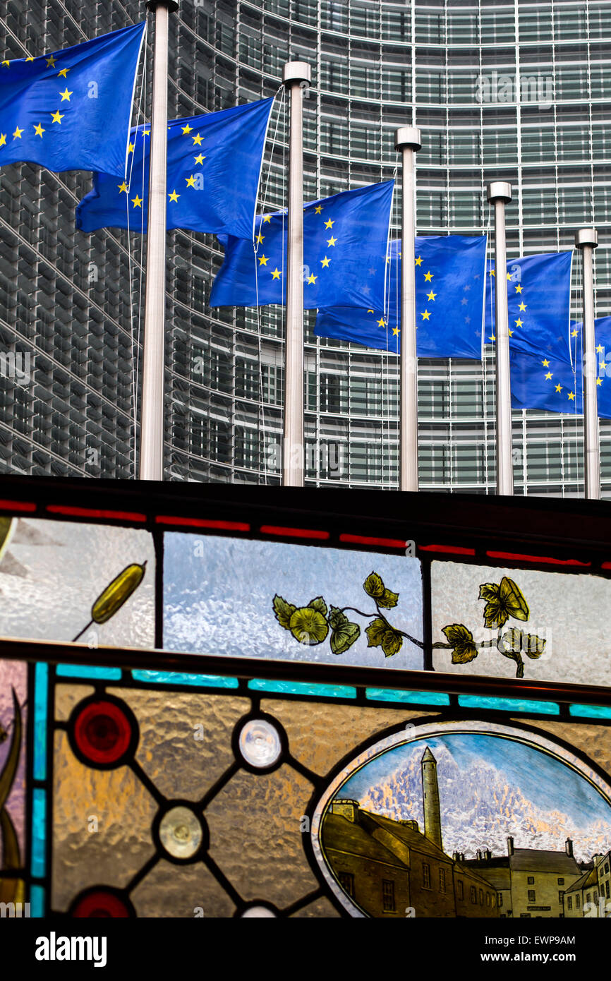 European Commission building and flags, Brussels, Belgium Stock Photo ...