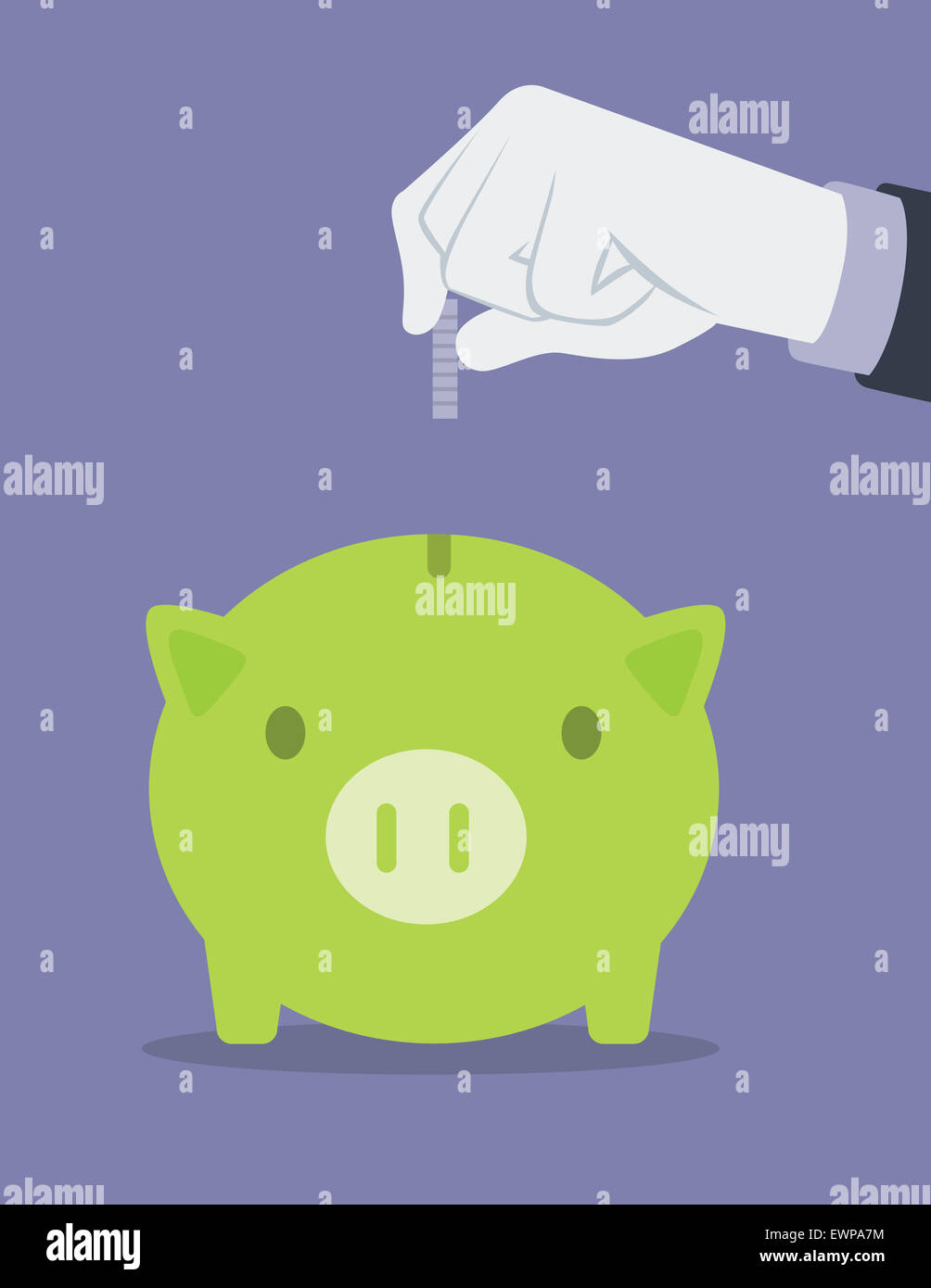 Businessman inserting coin into piggy bank Stock Photo - Alamy
