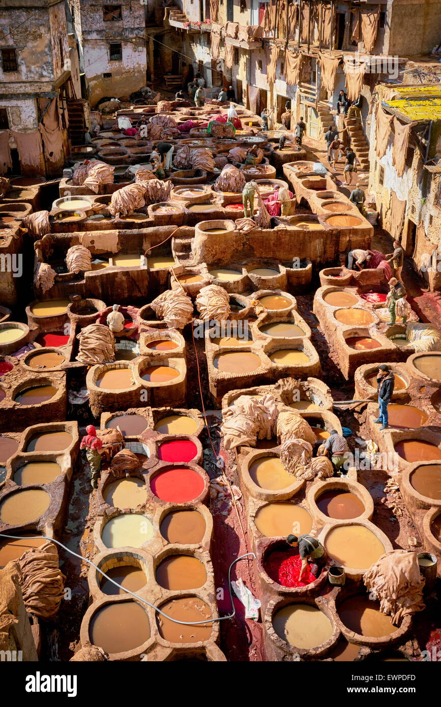 Fez Medina - Chouwara leather tannery in Old Fes, Morocco, Africa Stock ...