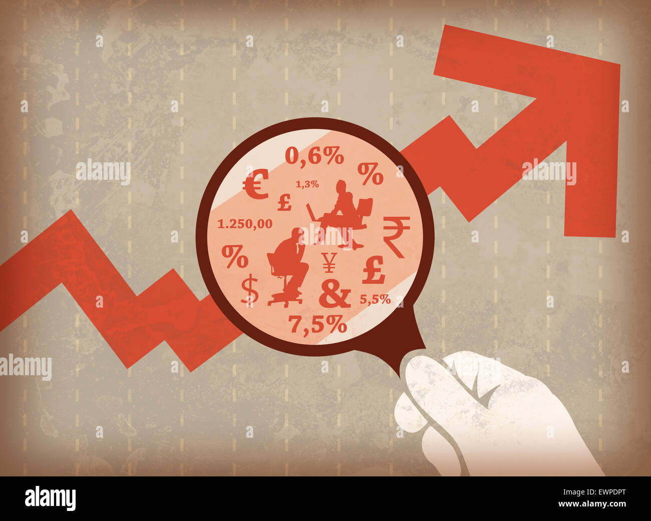 Businessman analysing market graph with magnifying glass Stock Photo ...