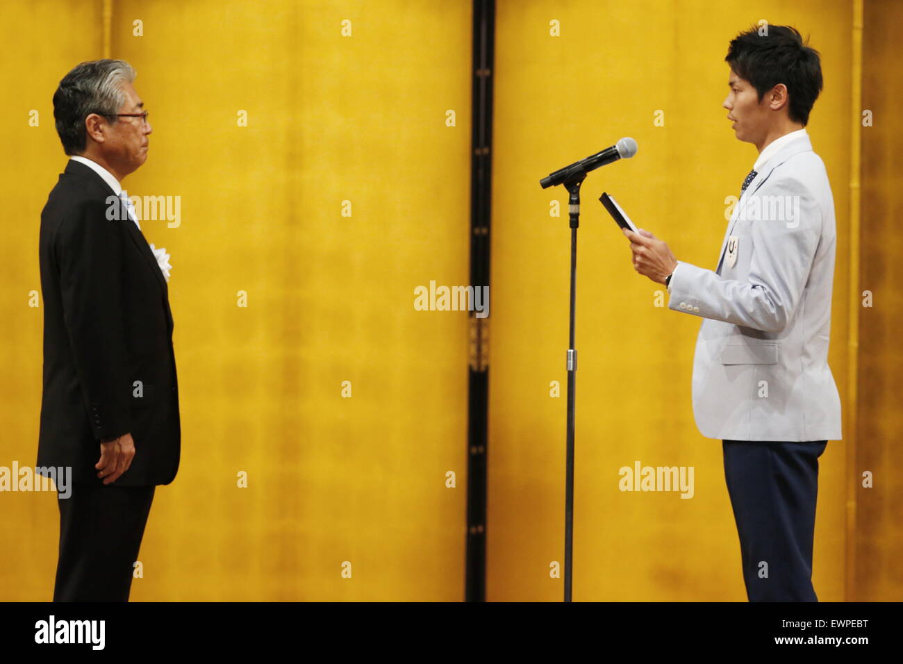 Tokyo, Japan. 29th June, 2015. (L-R) Tsunekazu Takeda, Kazuma Oseto ...