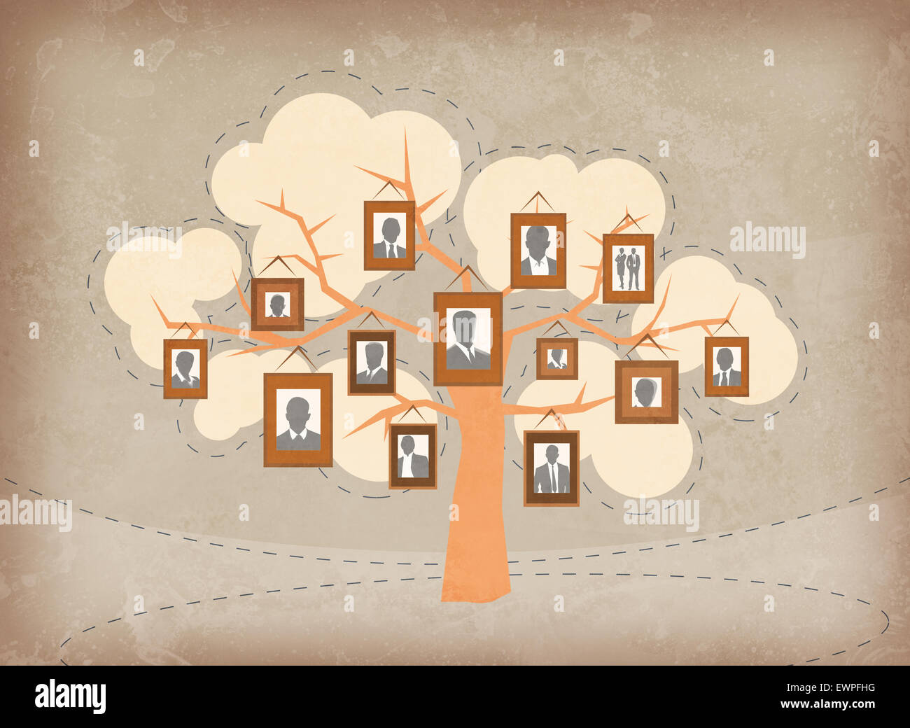 Illustrative image of business people attached to tree branches ...