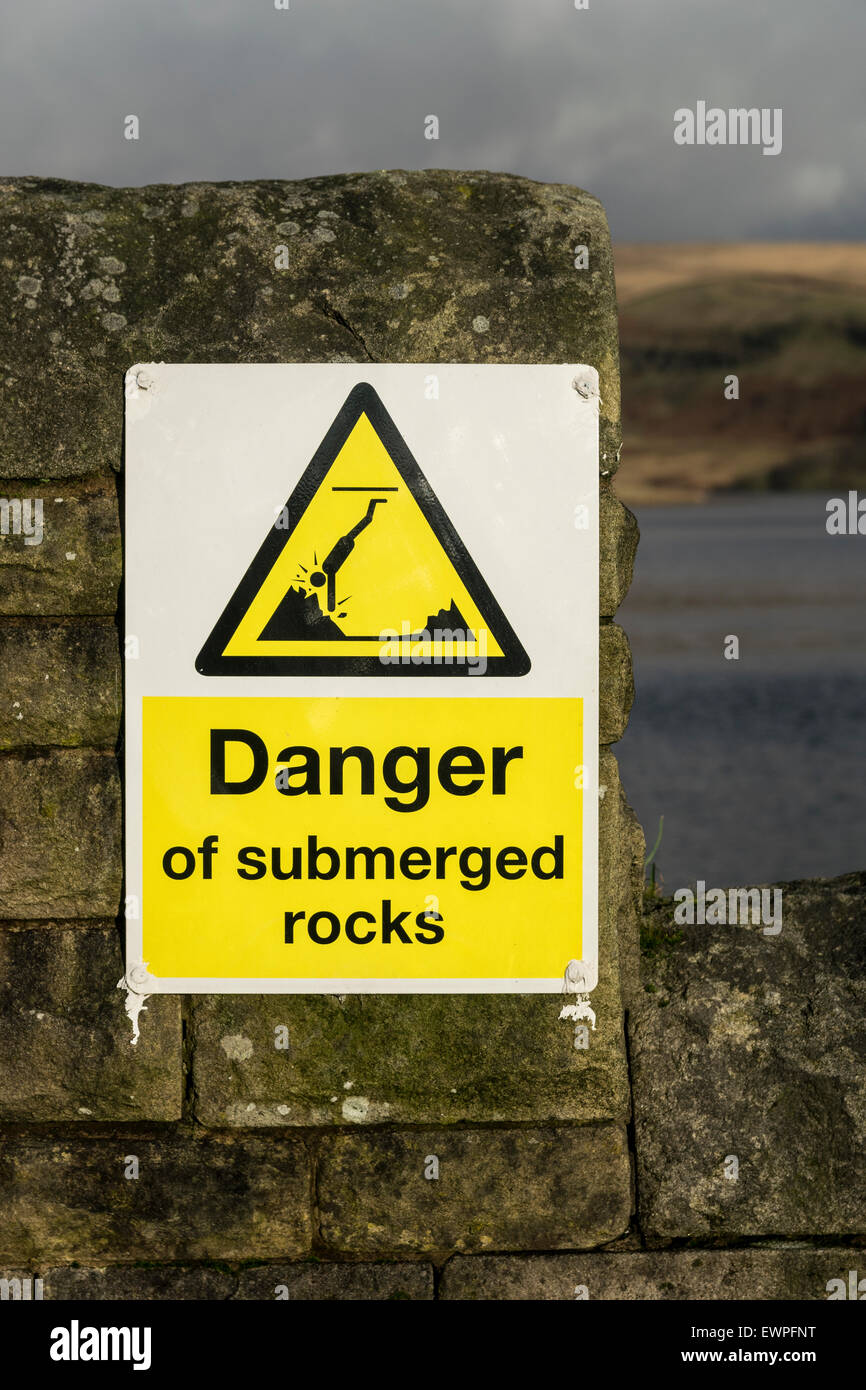 Greenbooth Reservoir safety warning signs in Norden Rochdale Lancashire ...