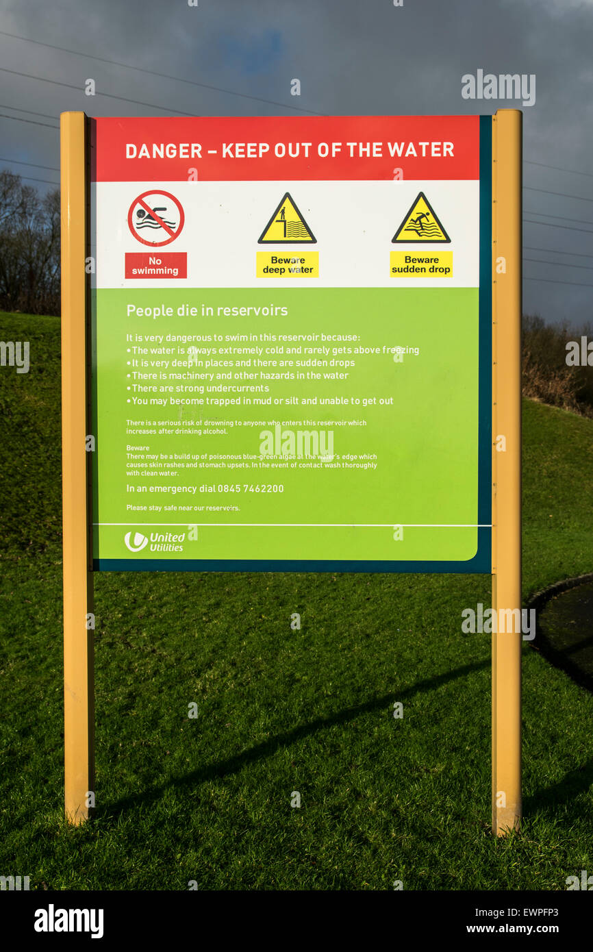 Greenbooth Reservoir safety warning signs in Norden Rochdale Lancashire ...