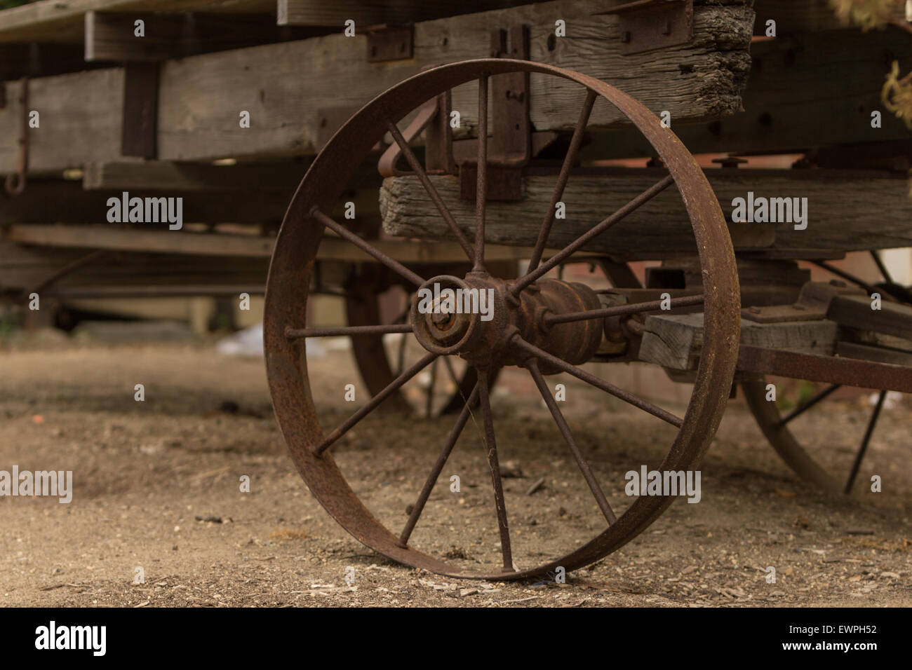 Rustic wagon wheel at an old farm in Texas Stock Photo - Alamy