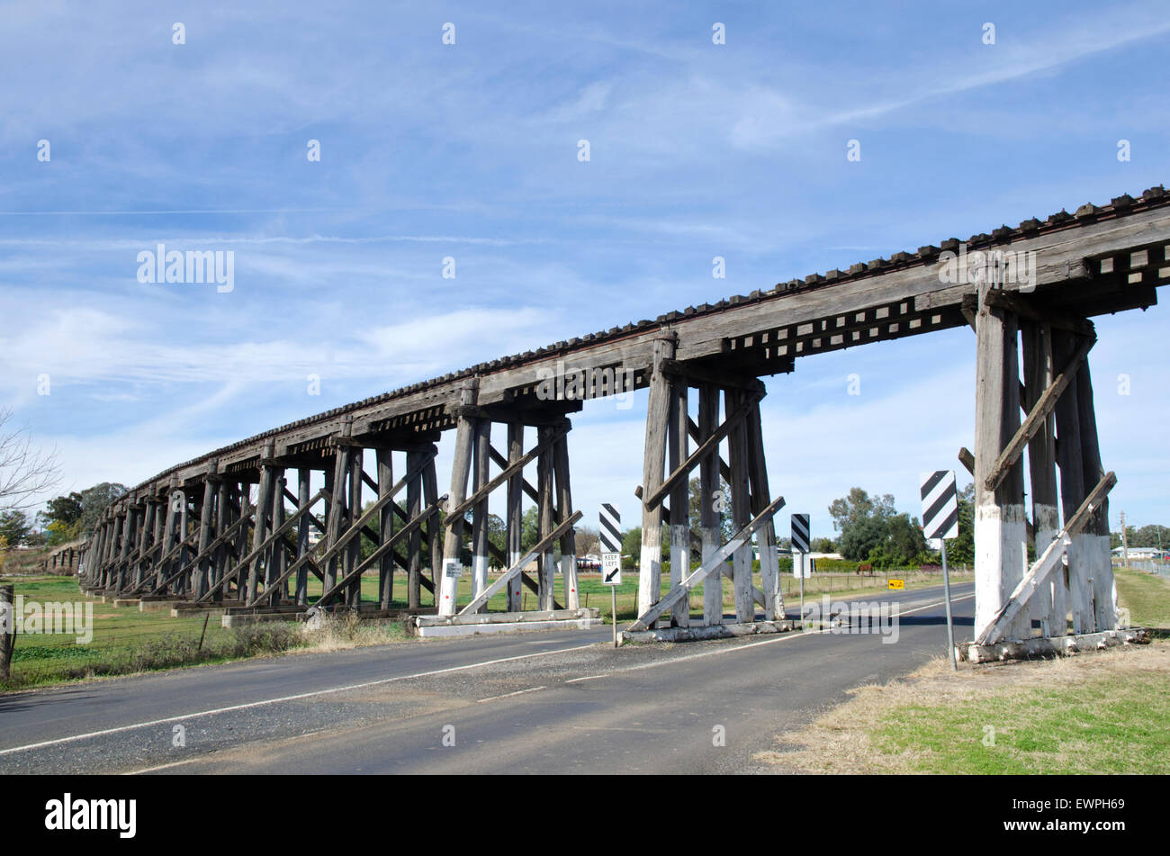 Disused Railway bridge over Namoi River and flood plain Manilla NSW ...