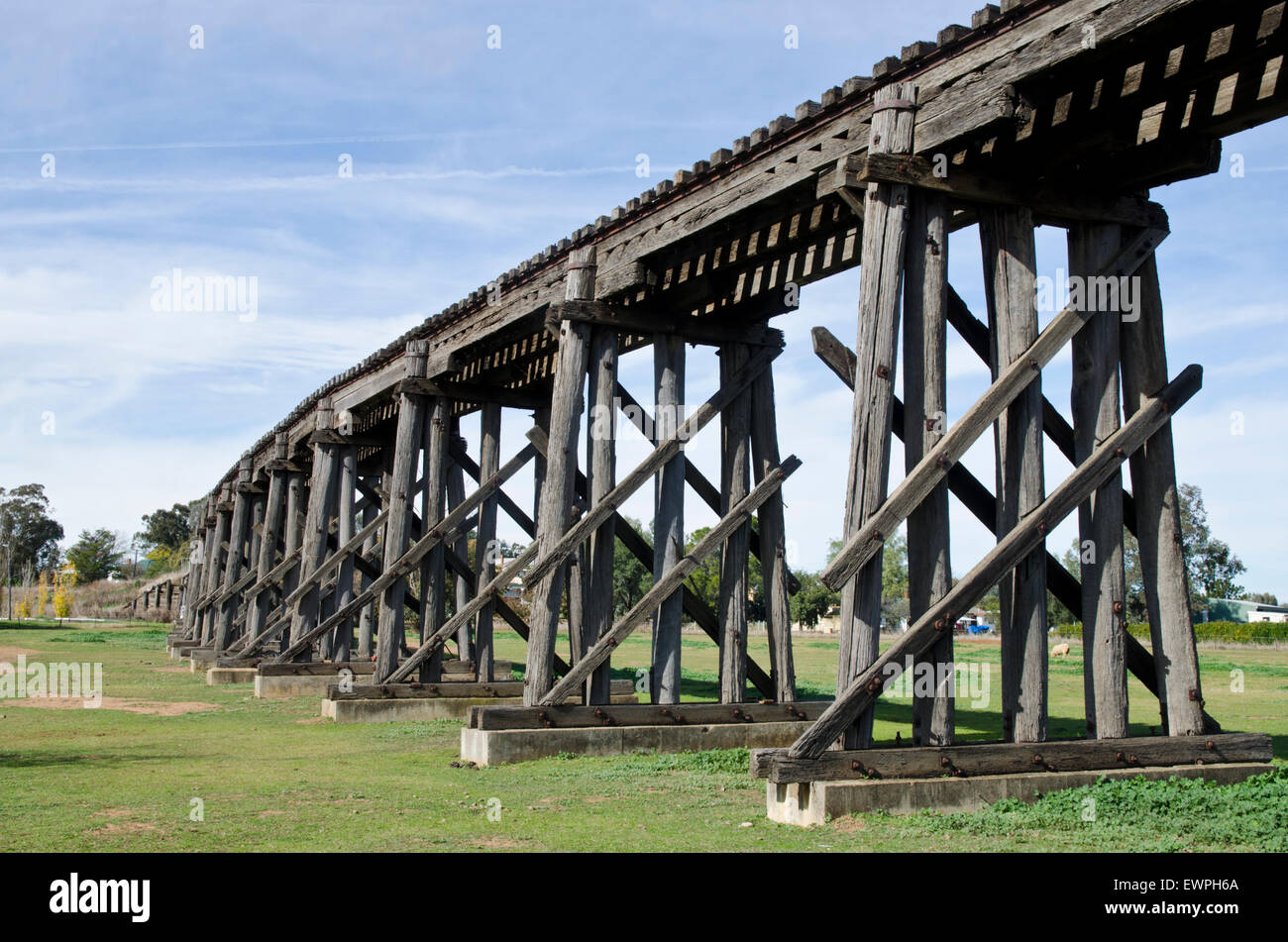 Disused Railway bridge over Namoi River and flood plain Manilla NSW ...