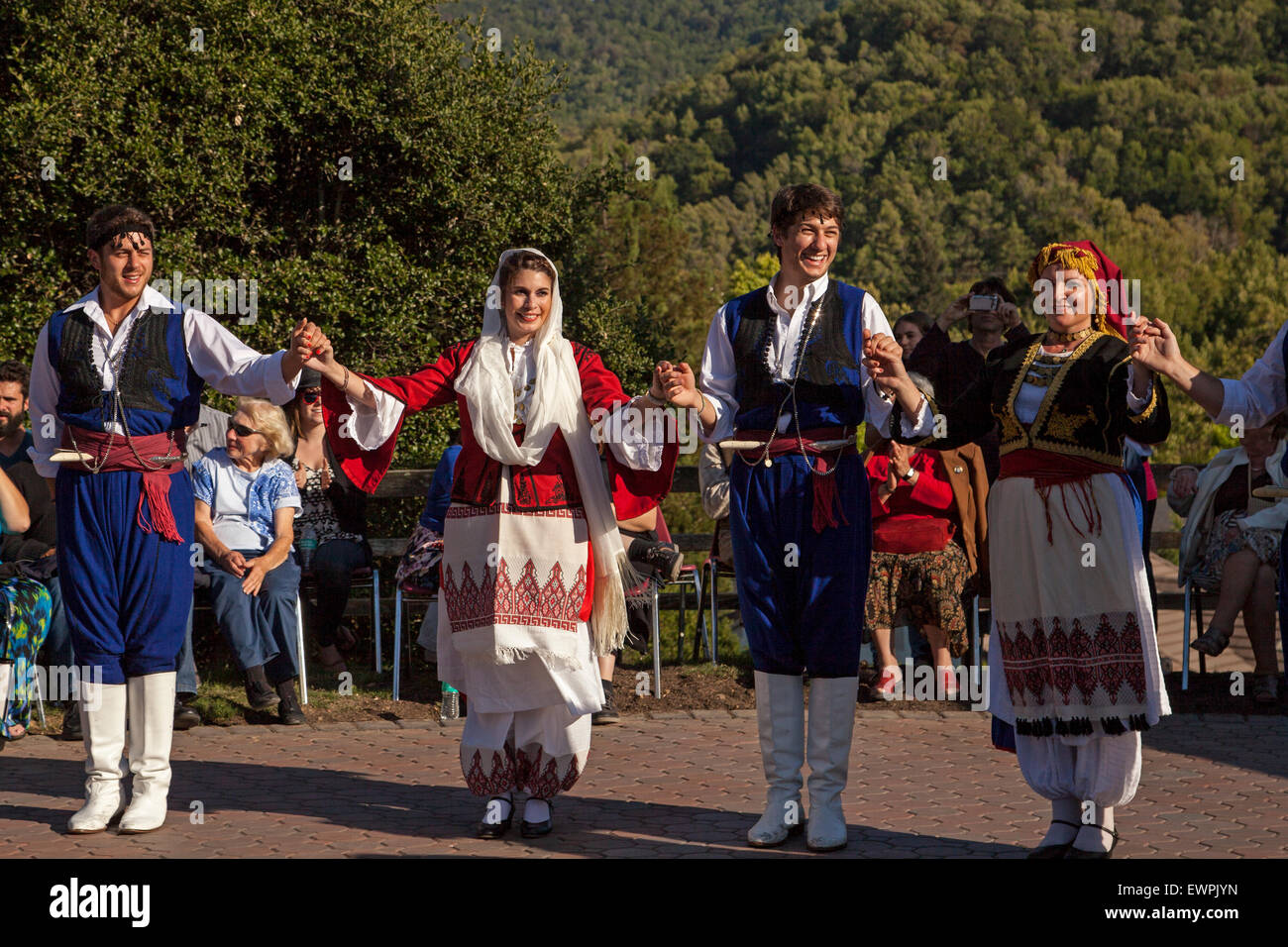 Greek dancers performing Grete dance at a Greek Festival, Novato ...
