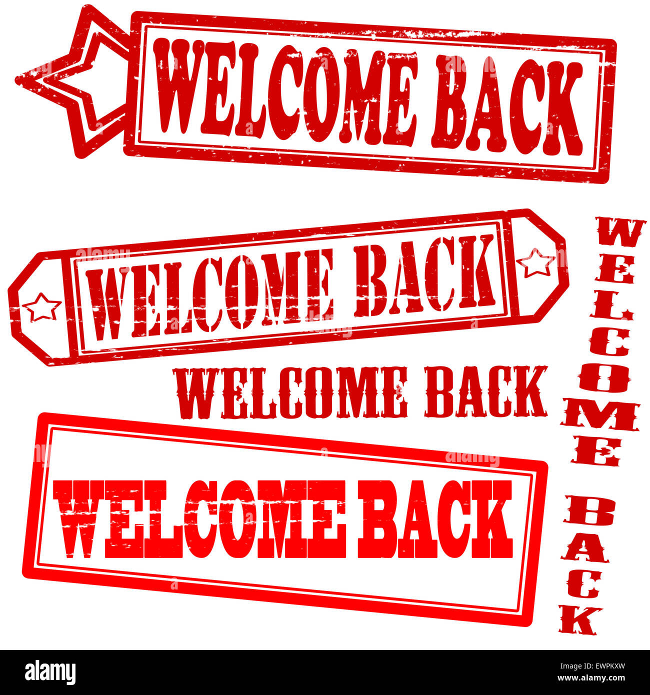Set of stamps with text welcome back inside, illustration Stock Photo ...