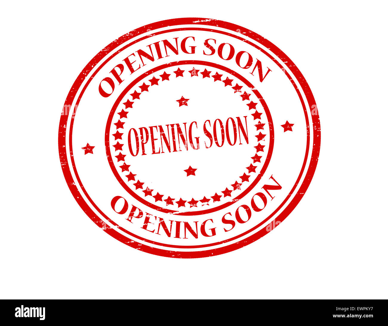Stamp with text opening soon inside, illustration Stock Photo - Alamy