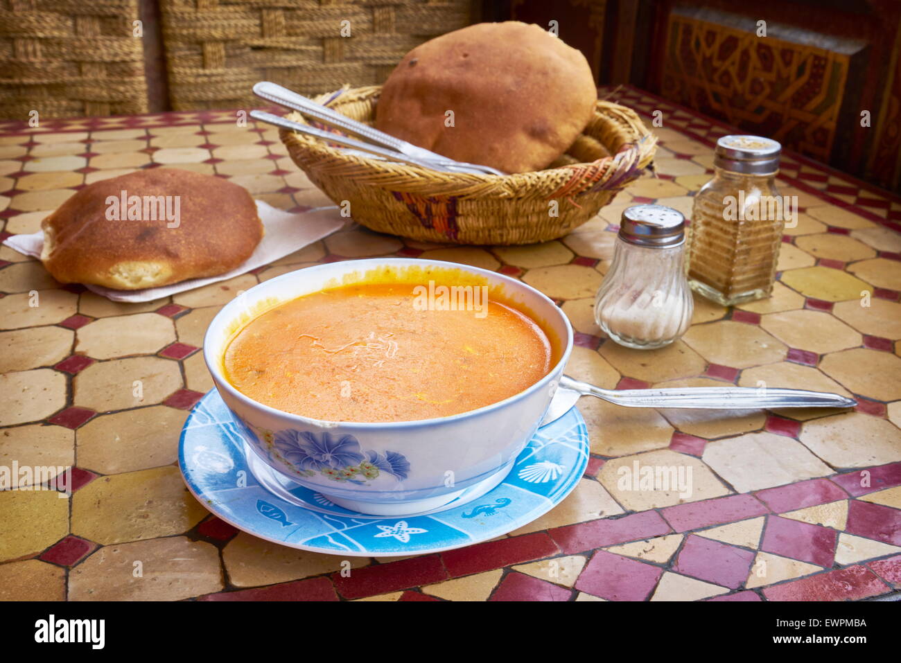 Traditional moroccan soup - harira. It is served for lunch during ...