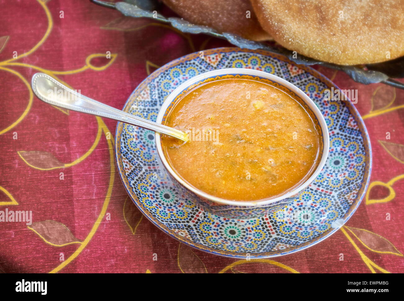 Traditional moroccan soup - harira. It is served for lunch during ...