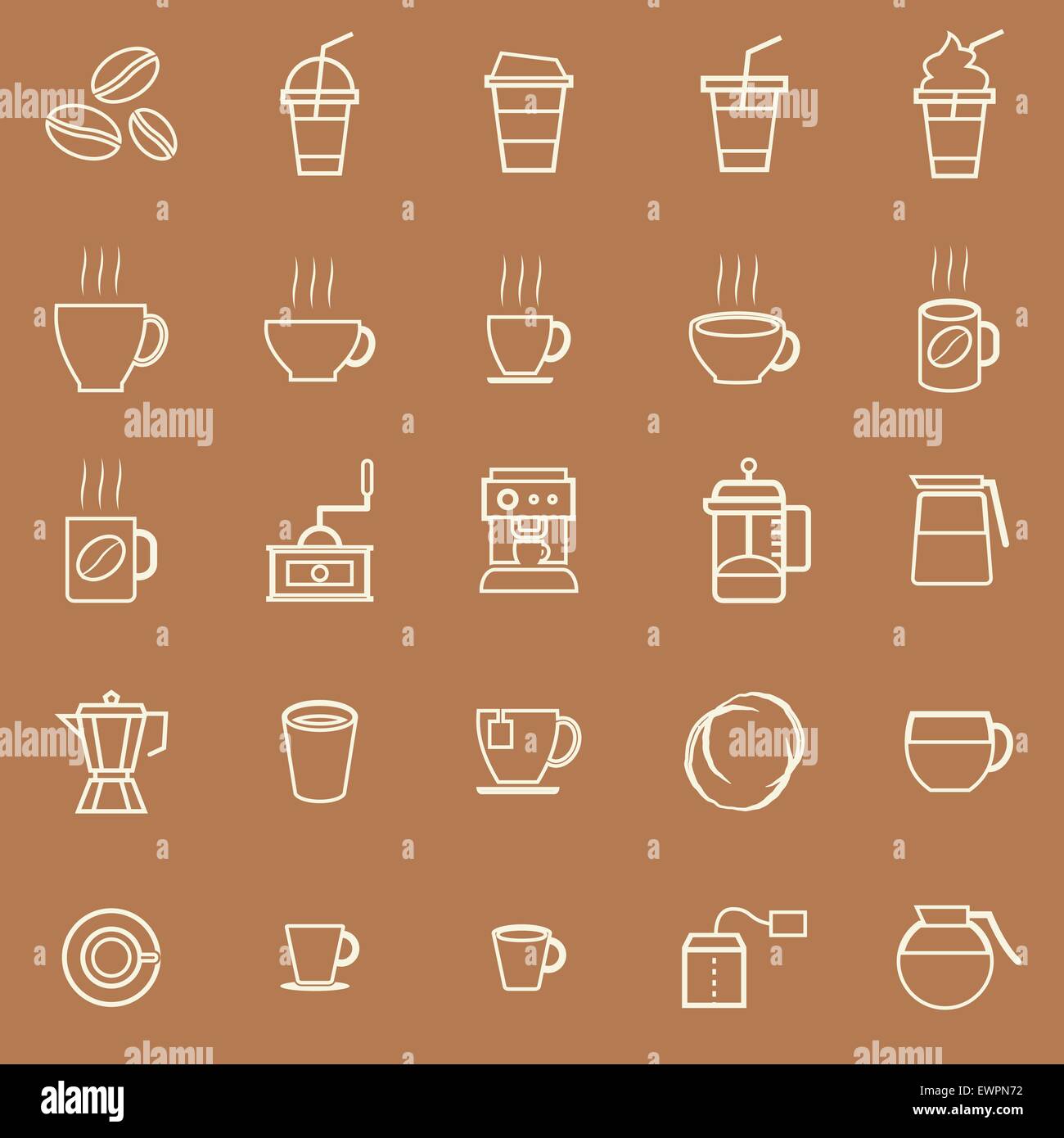 Coffee line icons on brown background, stock vector Stock Vector Image ...