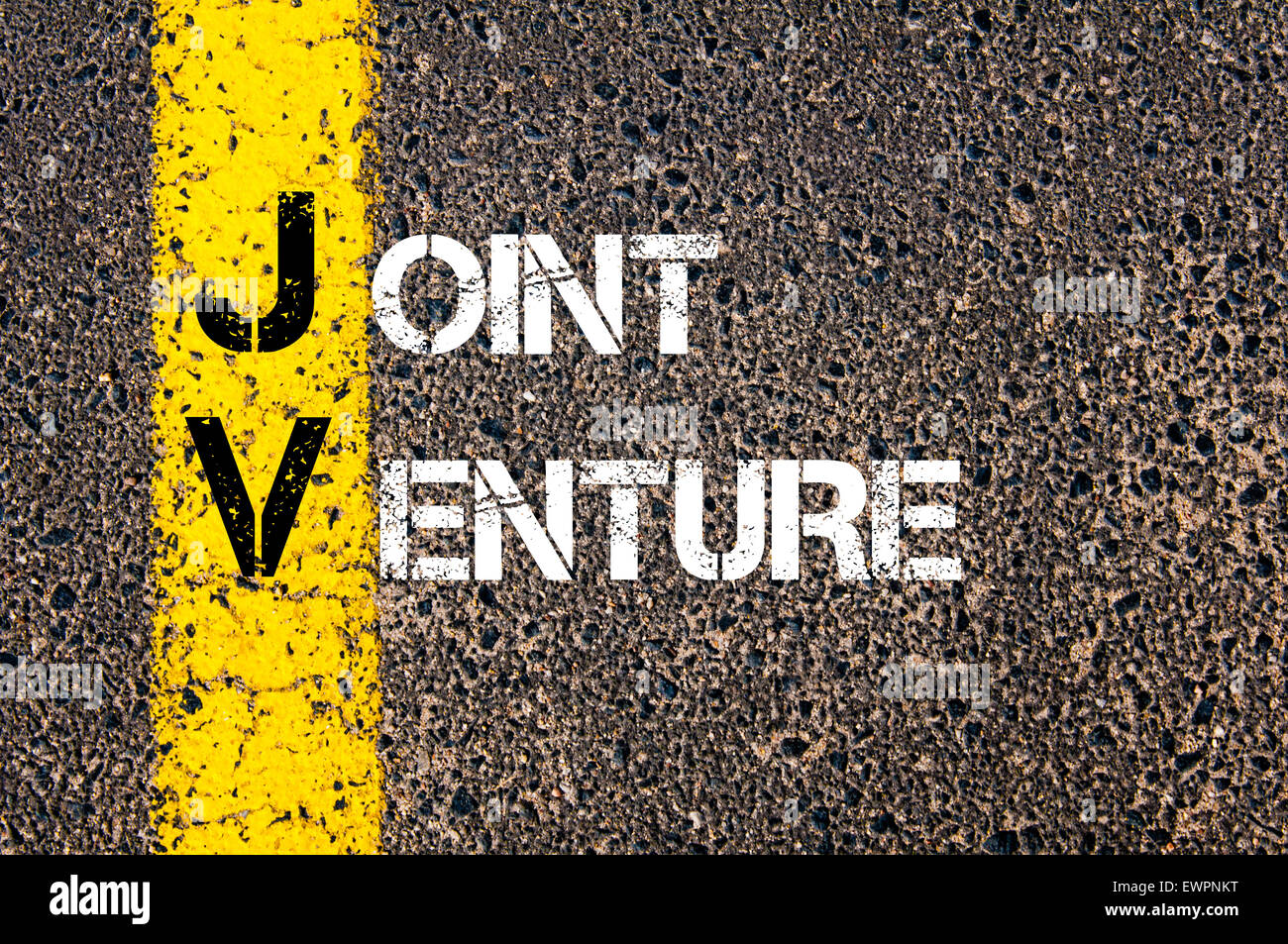 Concept image of Business Acronym JV as Joint Venture written over road ...