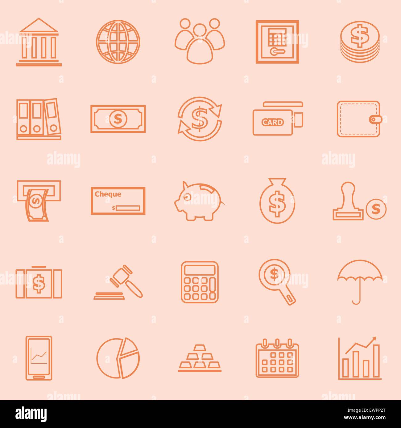 Banking line icons on orange background, stock vector Stock Vector ...