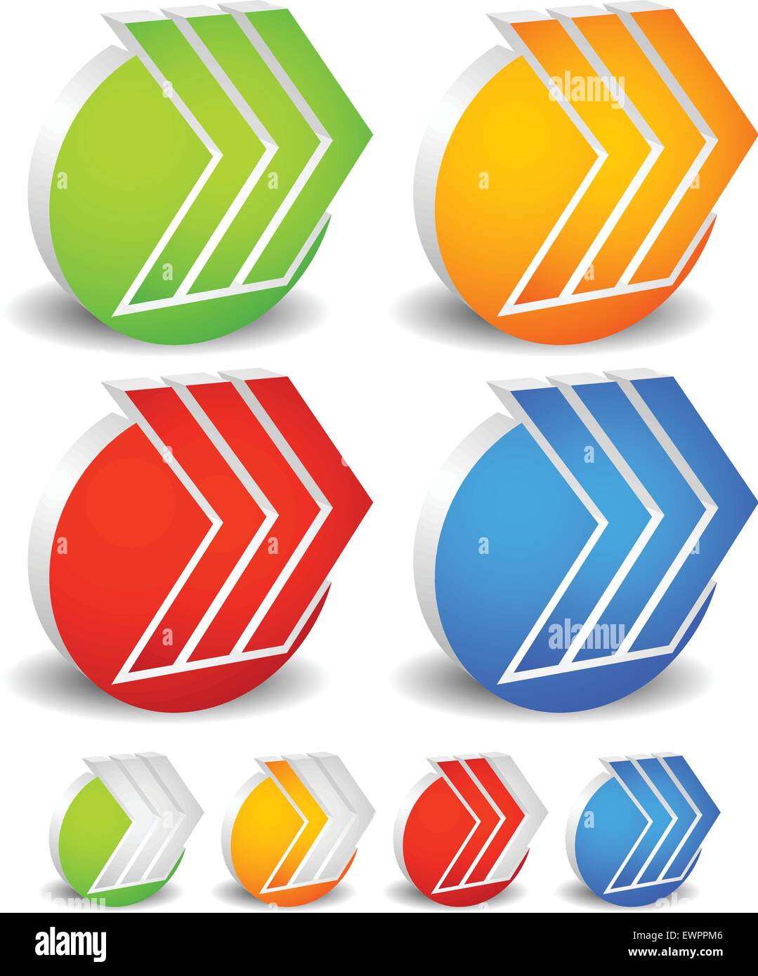 3d arrows with circles. 3 Right arrows. Progress indicator version ...