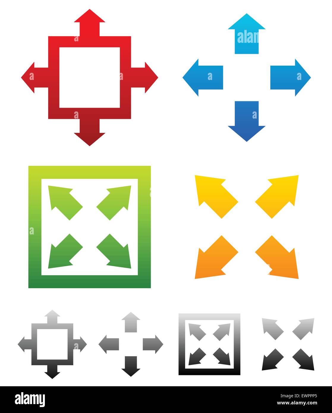 Various resize, maximize symbols with colors. Full screen symbols for ...