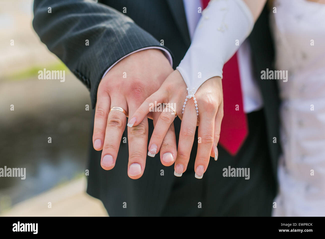 Hands of the bride and groom on the each other Stock Photo - Alamy