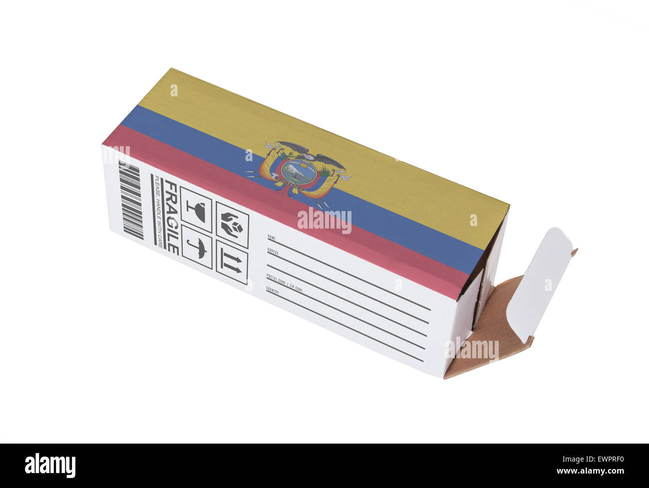 Concept of export, opened paper box - Product of Ecuador Stock Photo ...