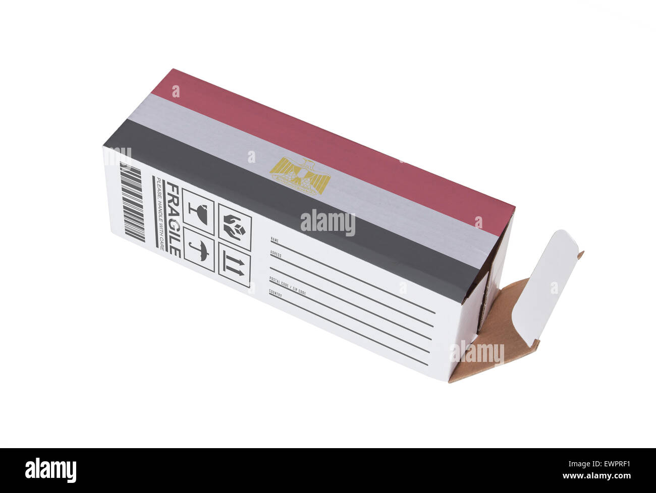 Concept of export, opened paper box - Product of Egypt Stock Photo - Alamy