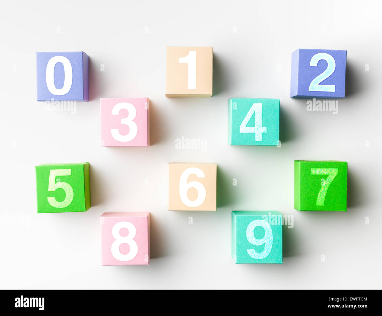 top view of paper blocks with all single-digit numbers on white ...