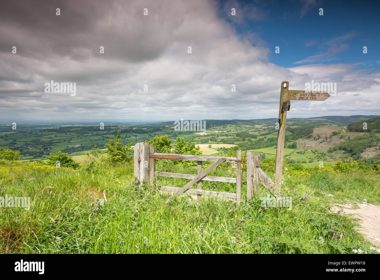 Gate and view from Sutton Bank in North Yorkshire Stock Photo - Alamy