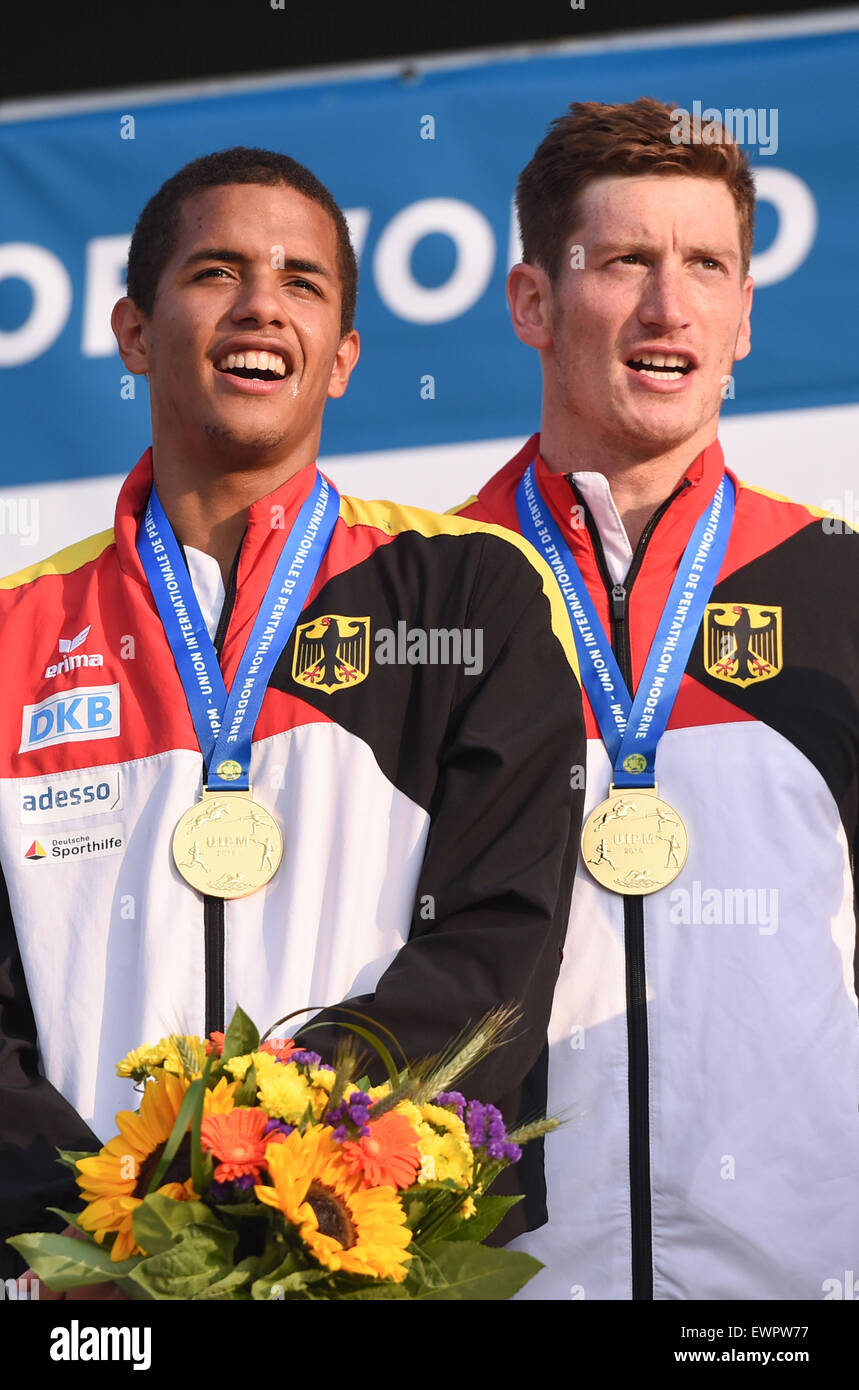 Berlin, Germany. 29th June, 2015. Germany's Marvin Faly Dogue (L) and ...