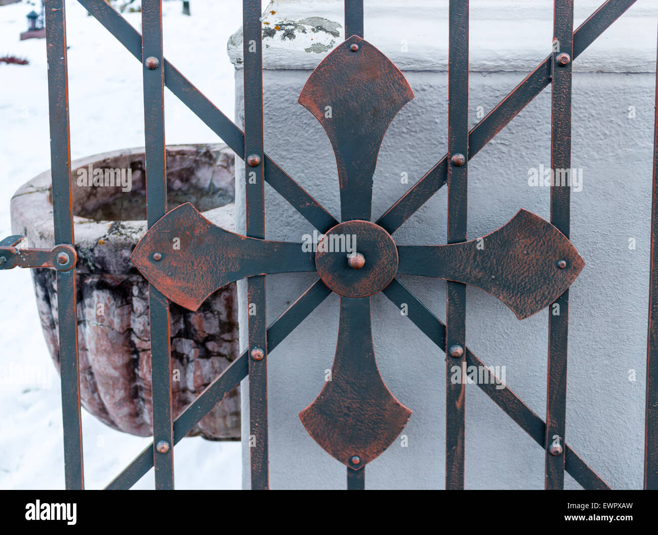 rusty cross on iron gate Stock Photo - Alamy