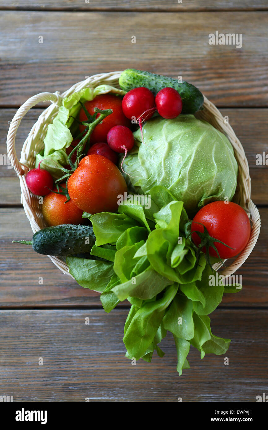 vegetables in basket top view, food Stock Photo - Alamy