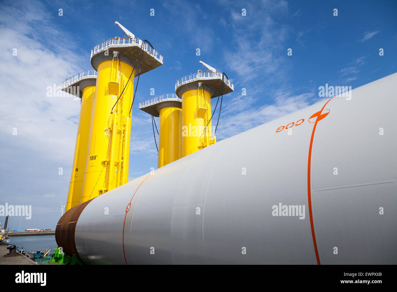 Transition pieces in Eemshaven destined for the Gode Offshore Wind Farm ...