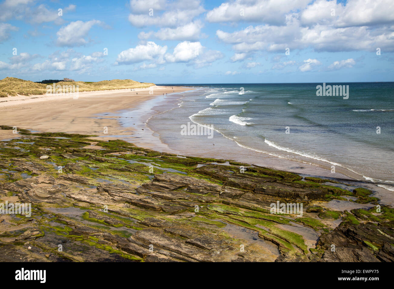 Wide sandy beach at Seahouses, Northumberland, England, UK Stock Photo ...