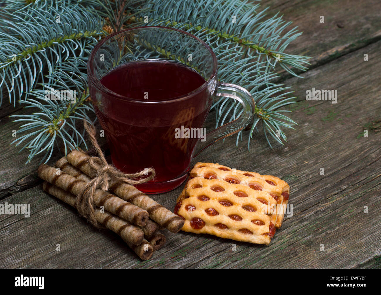 the glass of drink decorated with a fir-tree branch Stock Photo - Alamy