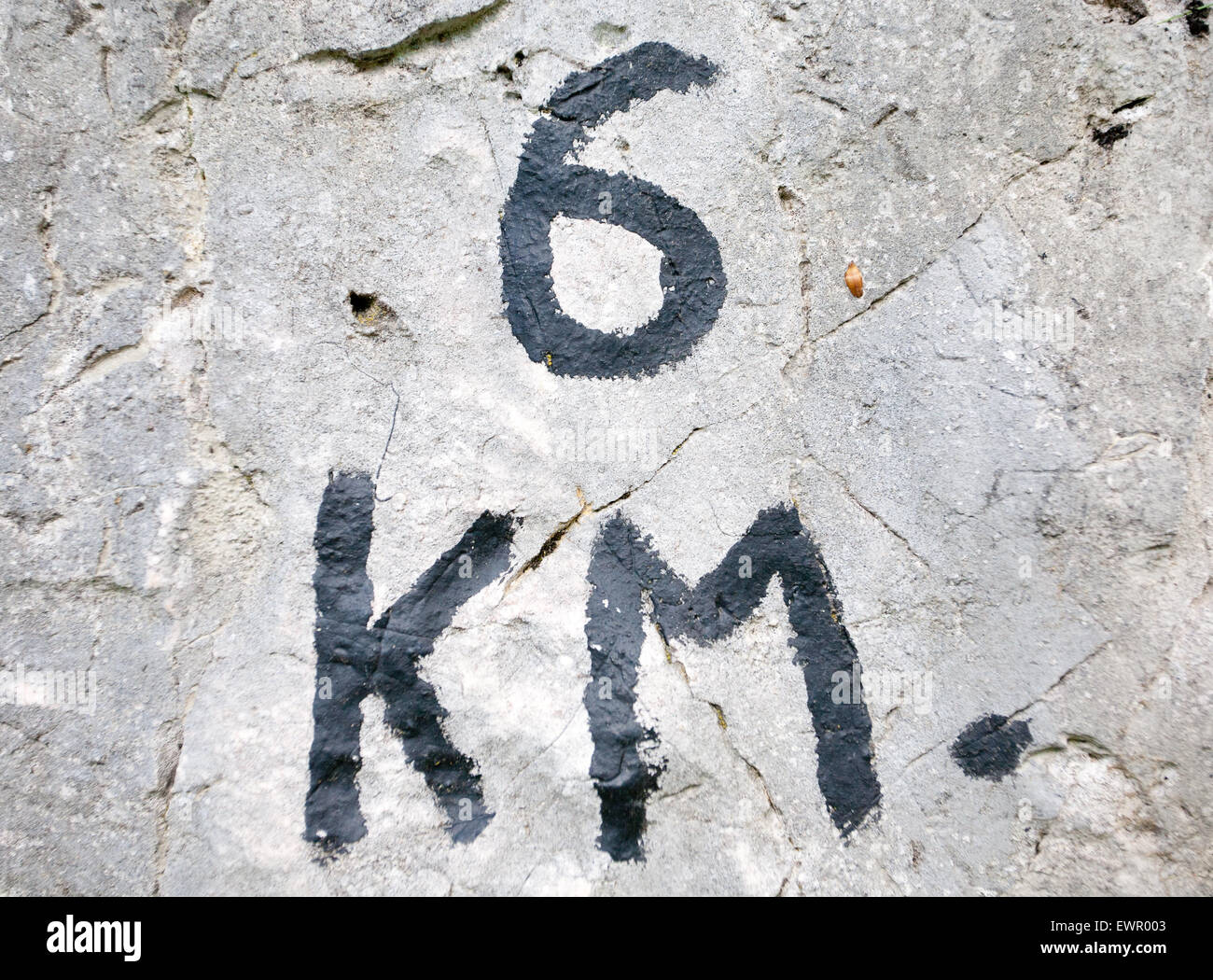 Indication of distance written on stones with black paint, signal along ...