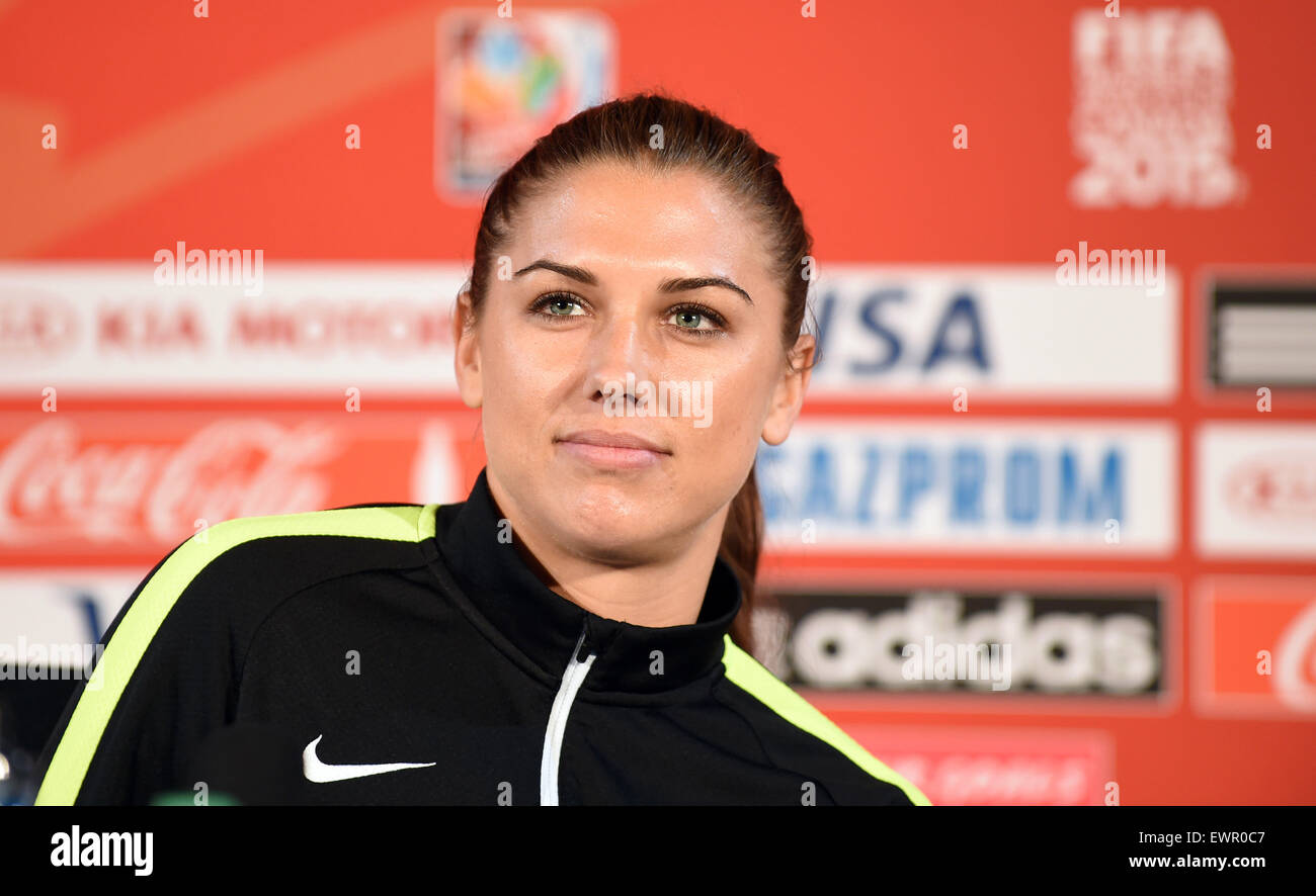 Alex Morgan from the USA attends a press conference at the Stade de ...