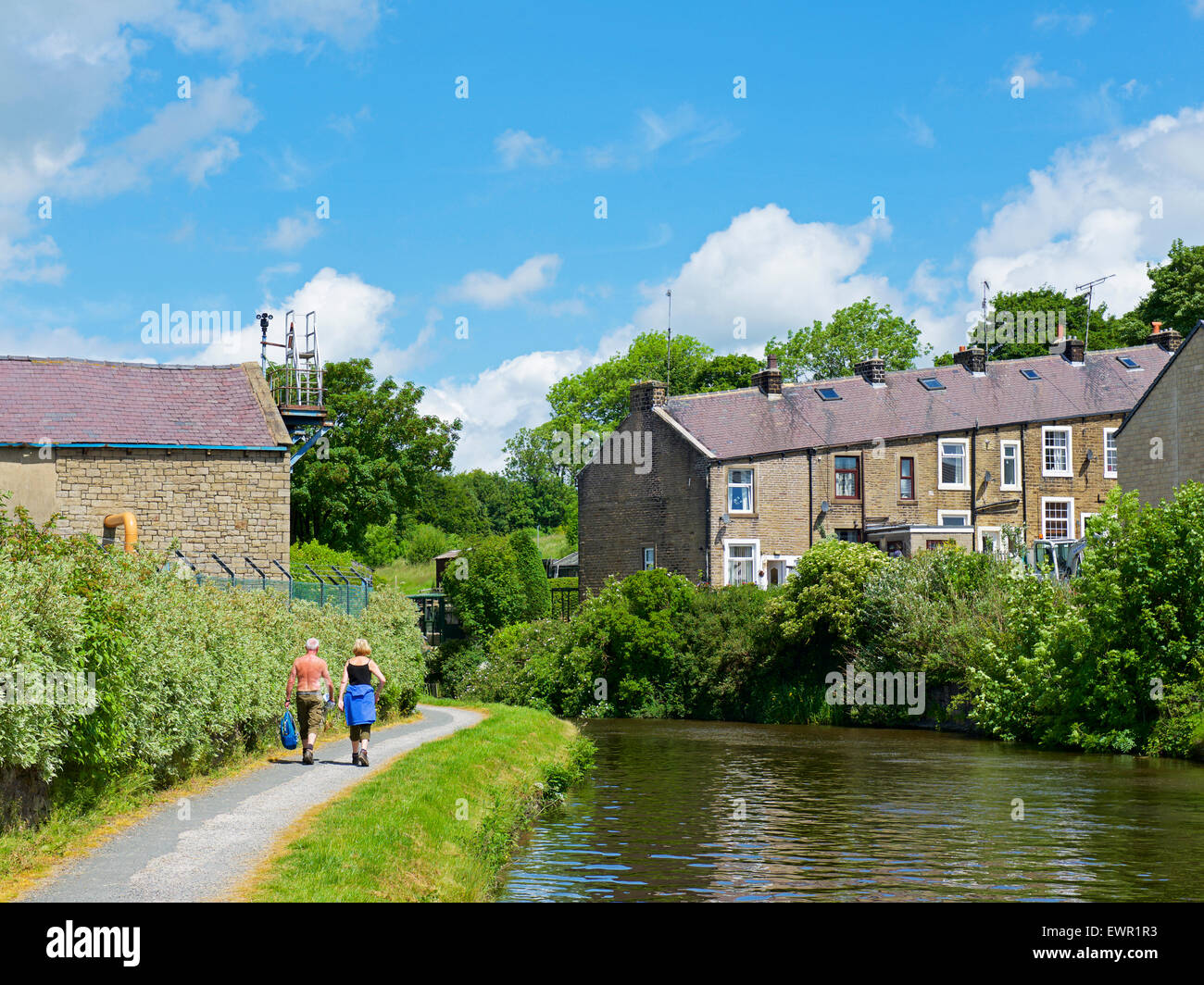 Two walkers on the towpath of the Leeds and Liverpool Canal near ...