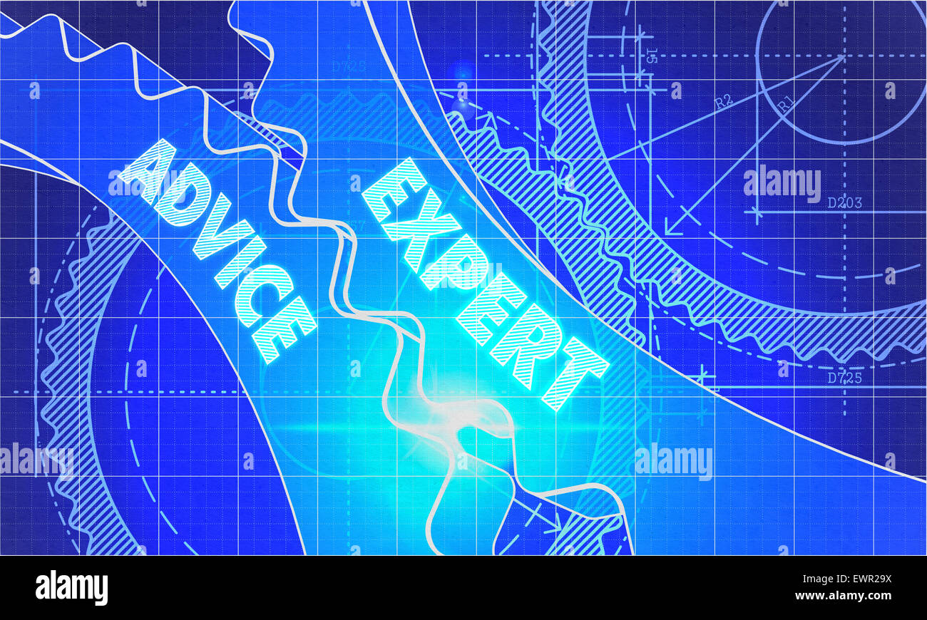 Expert Advice Concept. Blueprint Background with Gears. Industrial ...
