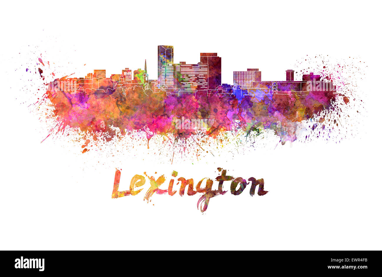 Lexington skyline in watercolor splatters with clipping path Stock ...