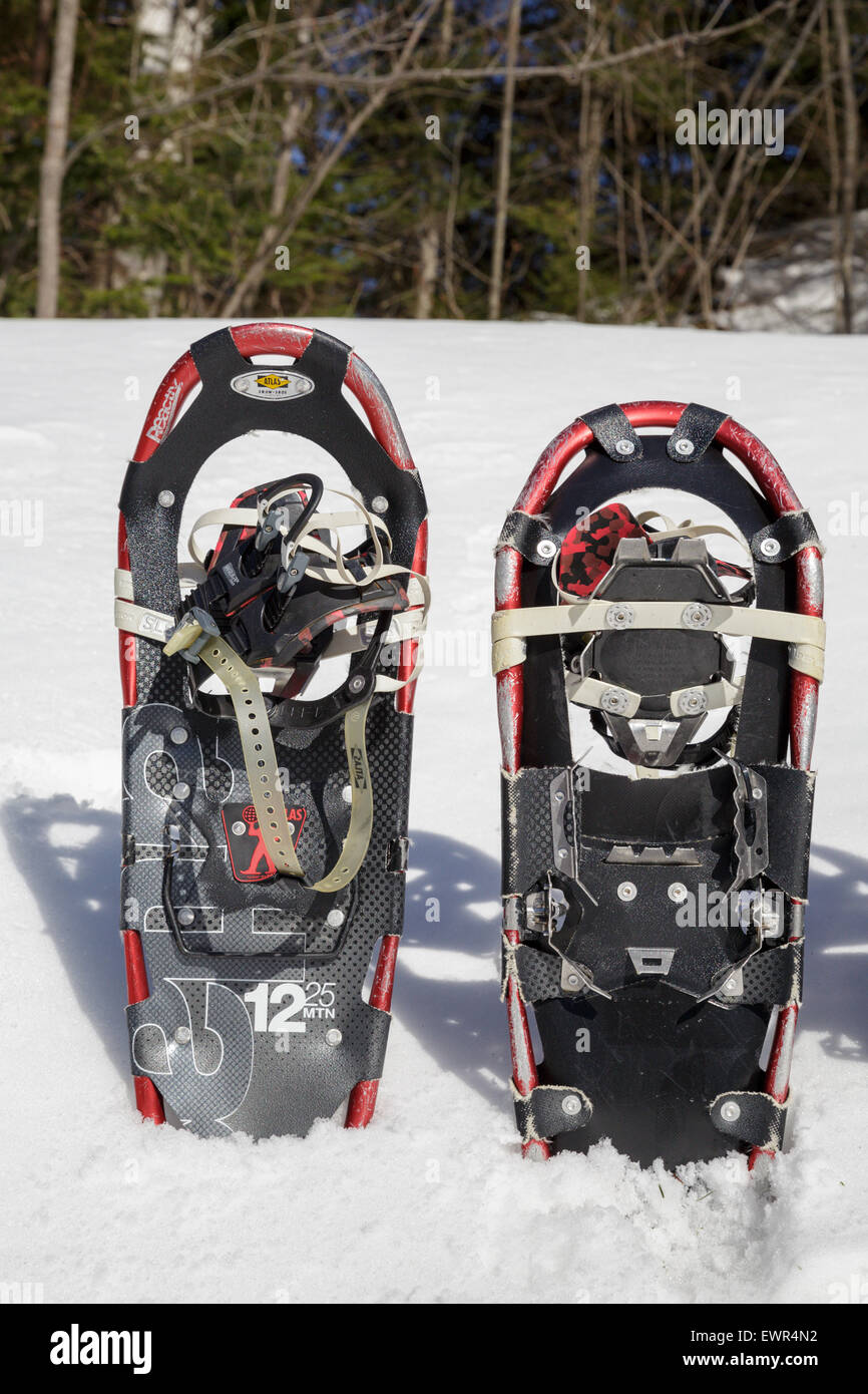 Snowshoes on display in snowbank in the White Mountains of New ...