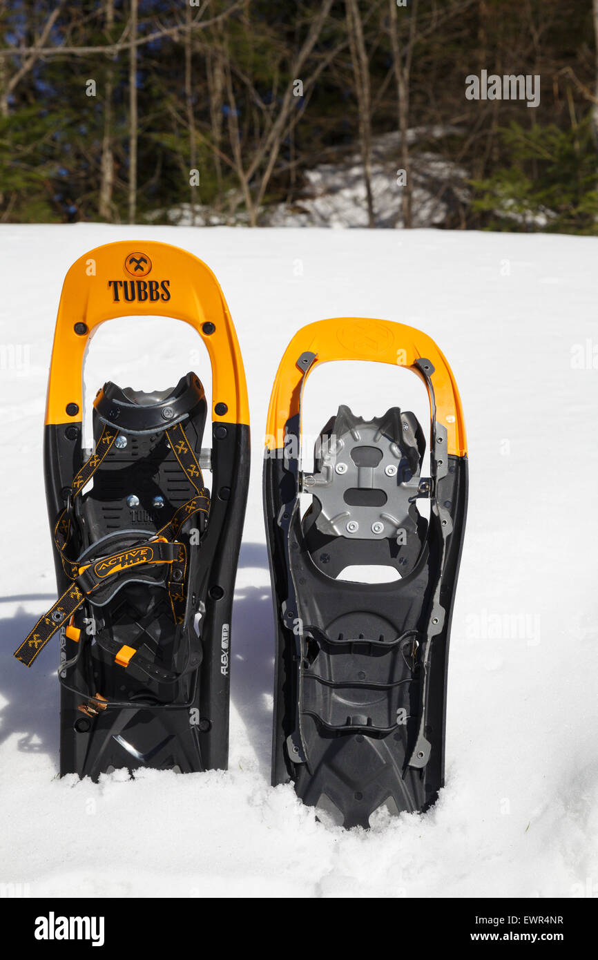 Snowshoes on display in snowbank in the White Mountains of New ...
