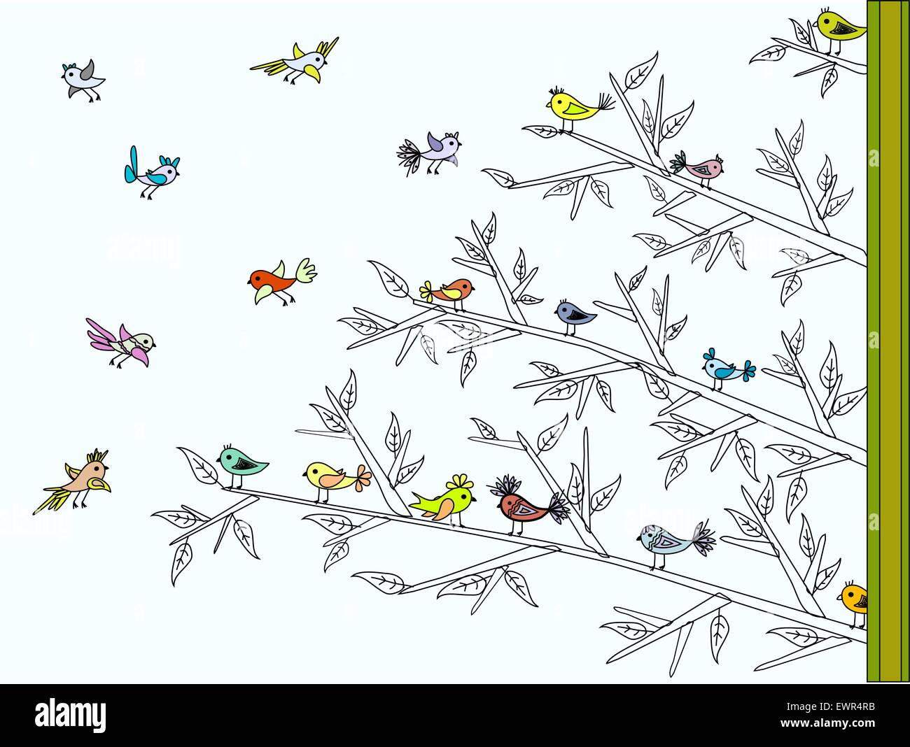 Tree with colorful cute birds Stock Vector Image & Art - Alamy