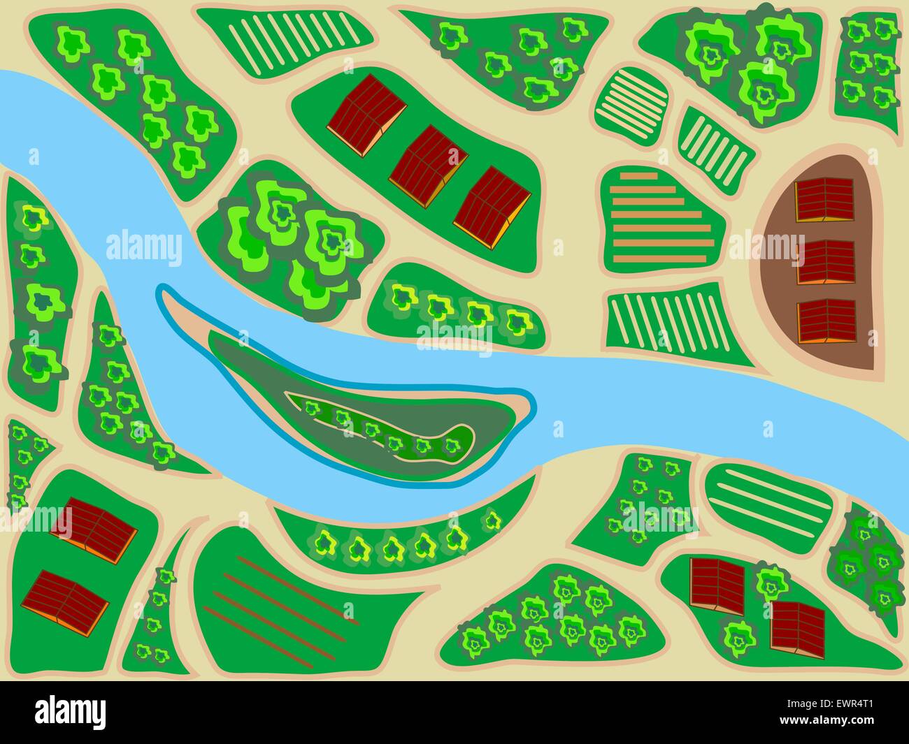 stylized map area top view river field greens Stock Vector Image & Art ...