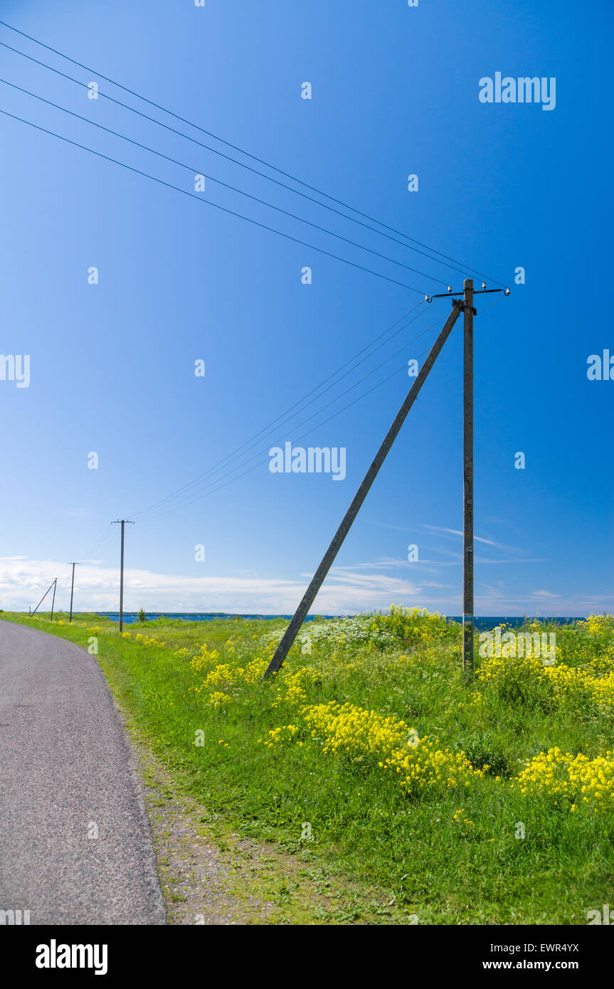 Old wooden electricity post and lines in the countryside Stock Photo ...