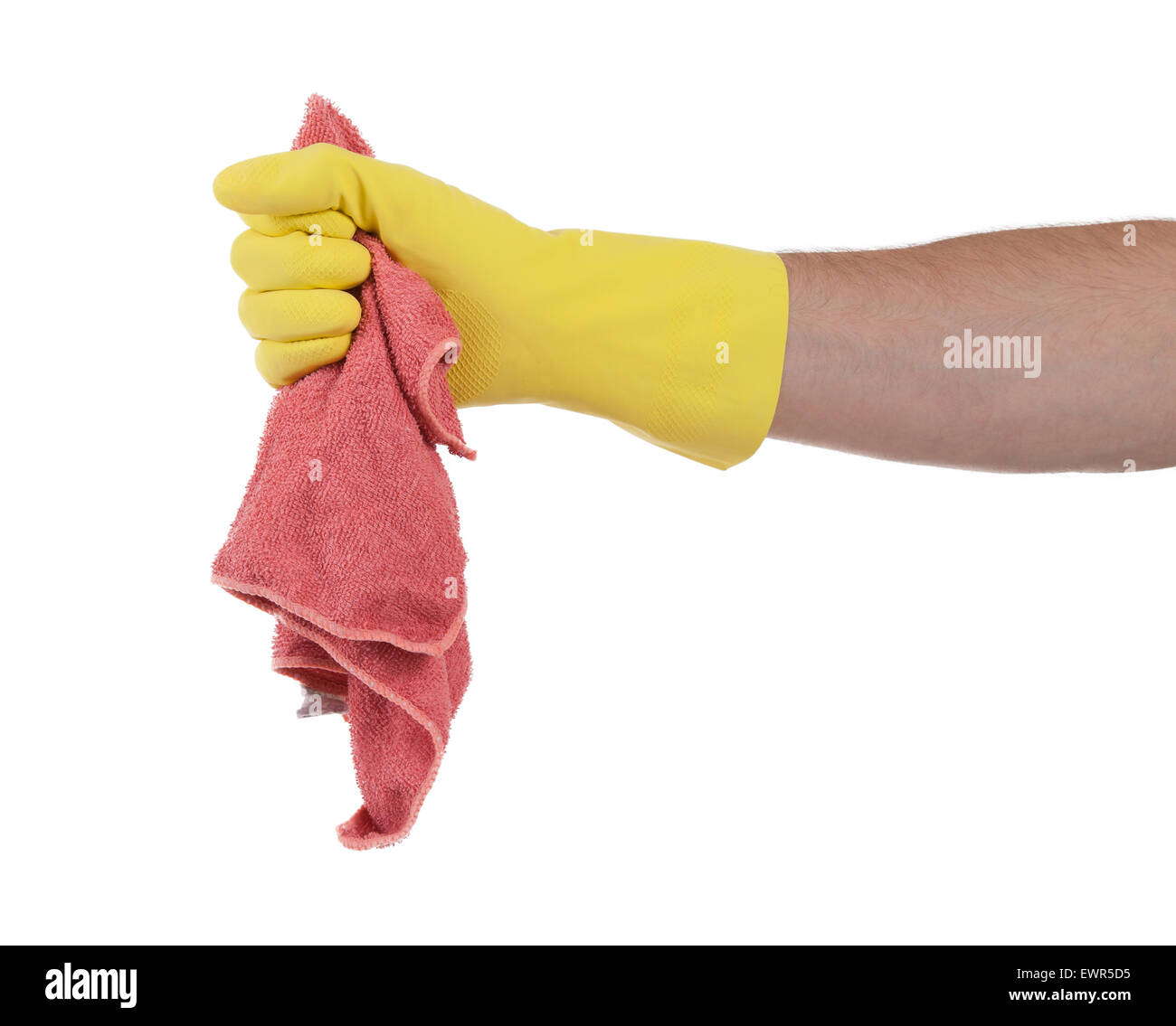 Hand wearing rubber glove and hold rag(mop), isolated on white Stock ...