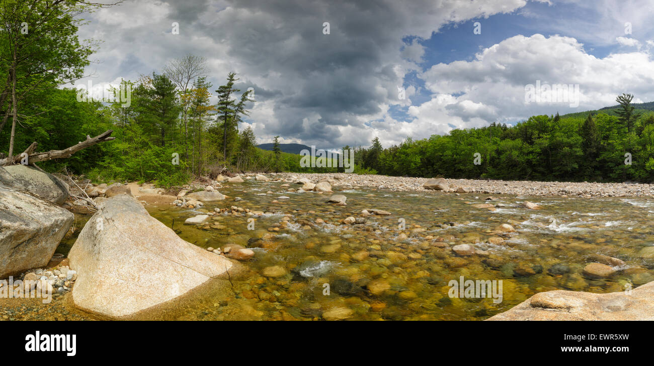 Panoramic of the East Branch of the Pemigewasset River in Lincoln, New ...
