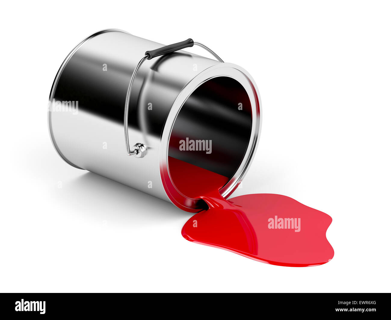 Red spilled paint from metal canister Stock Photo - Alamy