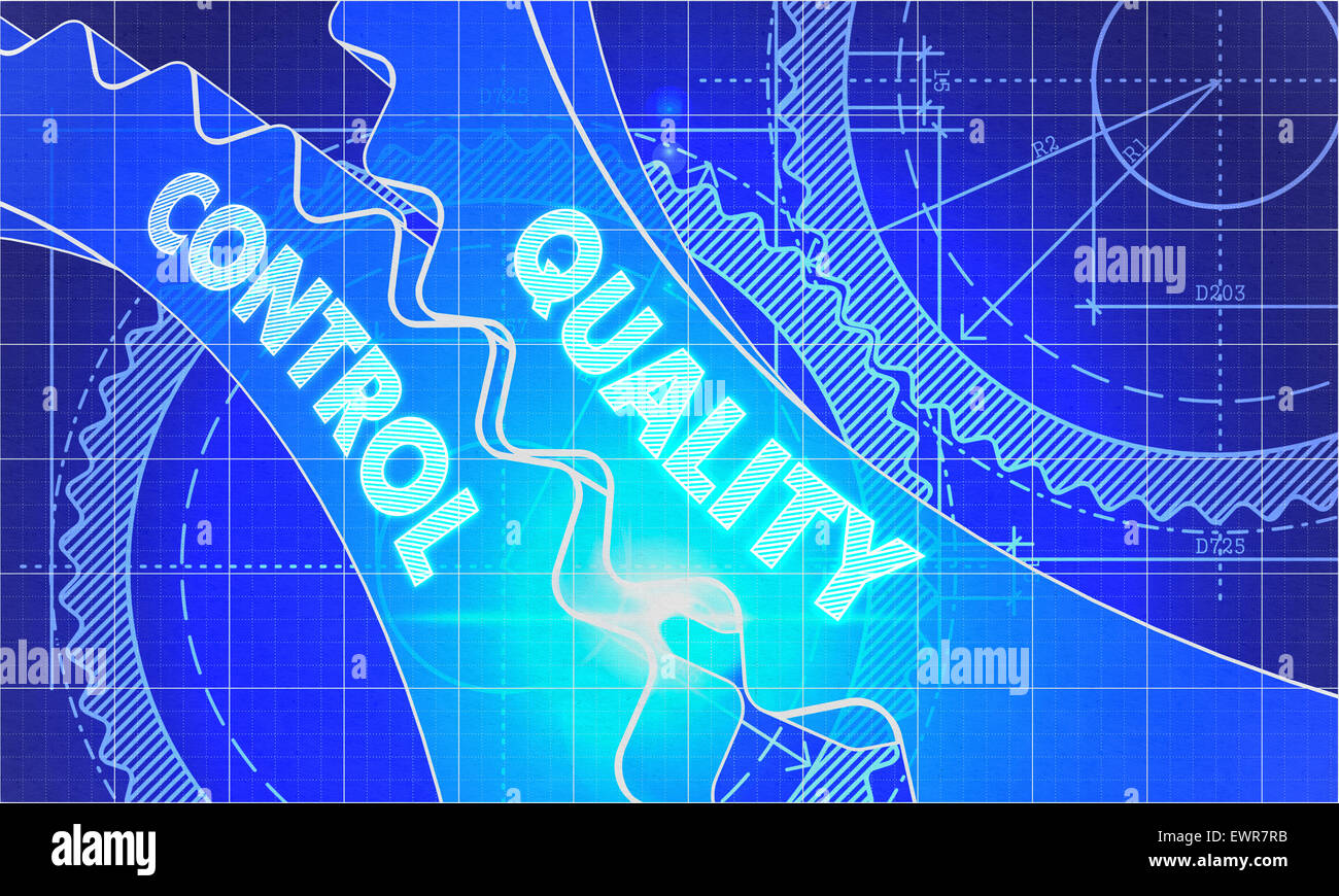 Quality Control Concept. Blueprint Background with Gears. Industrial ...
